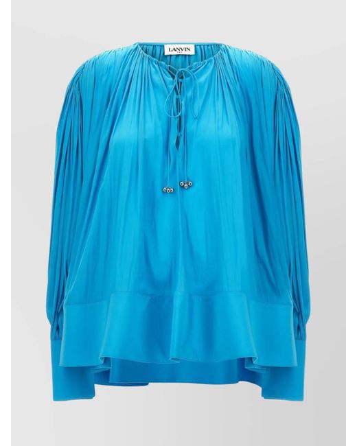 Lanvin Flowing Pleated Blouse Tie Neck in Blue | Lyst UK