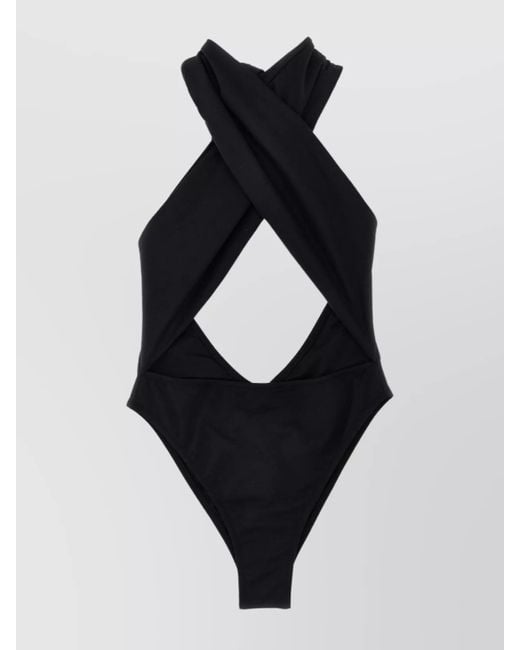 Reina Olga "Italian Stallion" Cut-Out Halter One-Piece Swimsuit in Blue ...