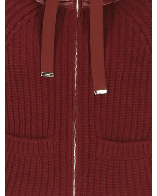 Herno Hooded Wool Knit Down Jacket in Red | Lyst UK