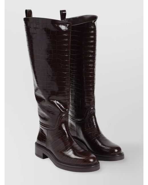 Stuart Weitzman Celia Riding Boots Croco-Embossed Calf Leather in Black ...
