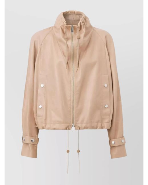 Burberry Cropped Leather Jacket Adjustable Hem in Natural | Lyst