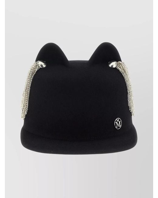 Maison Michel Crystal Embellished Jamie Hat Featuring Chains in Black ...