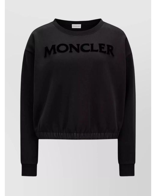 Moncler Textured Emblem Sweater With Elastic Hem in Black | Lyst