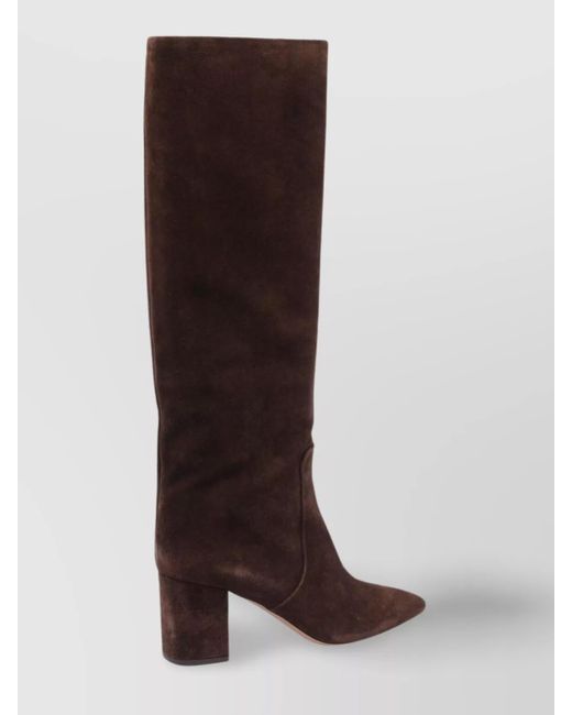 Paris Texas Block Heel Knee Length Pointed Toe Boots in Brown | Lyst UK