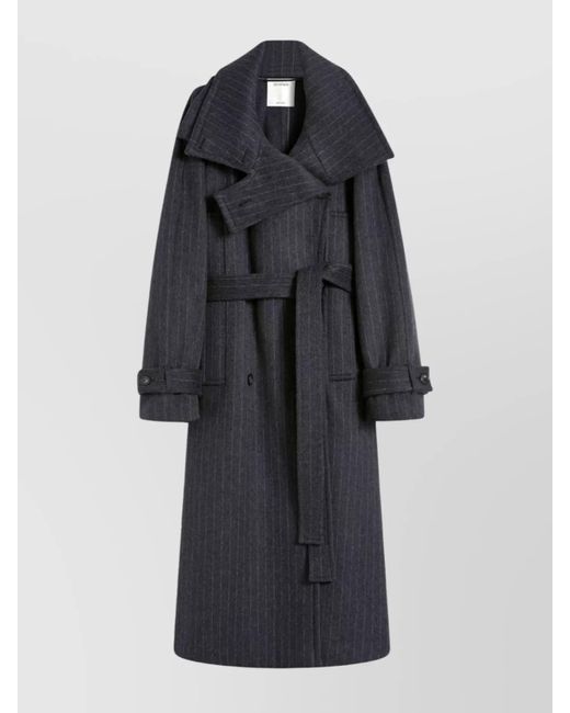 Sportmax Wool Trench Coat Pinstriped in Blue | Lyst UK