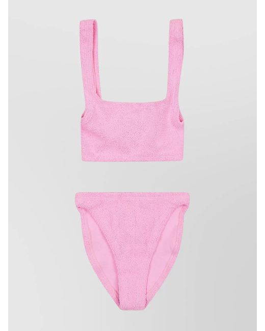 Hunza G Square Neckline High-Cut Leg Textured Fabric Bikini in Pink | Lyst