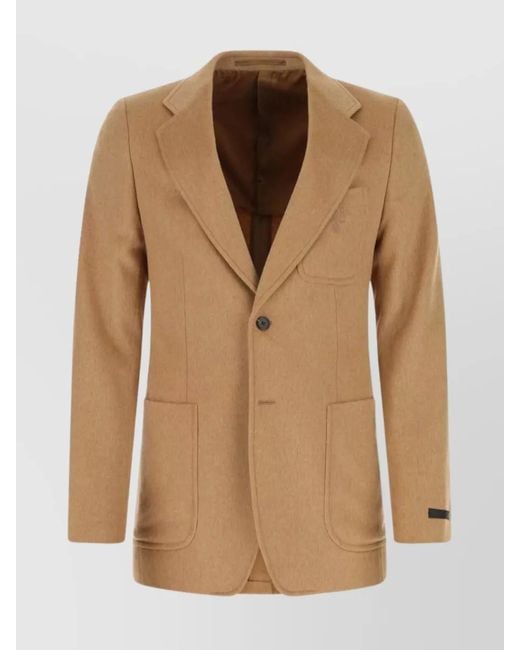 Prada Structured Camel Blazer With Flap Pockets in Natural for Men | Lyst
