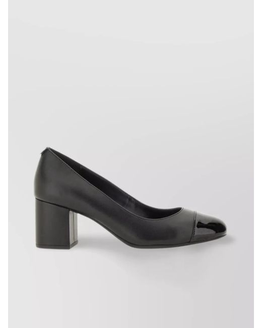 Michael Kors Block Heel Round Toe Pumps With Patent Cap in Black | Lyst UK