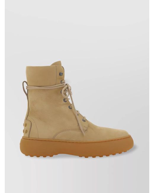 Tod's Calfskin Mid-Leg Ankle Boots With Metallic Eyelets in Natural | Lyst