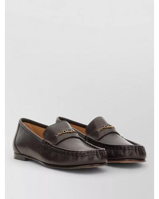 Chloé Leather Loafer Shoe Round Toe Design in Grey | Lyst UK