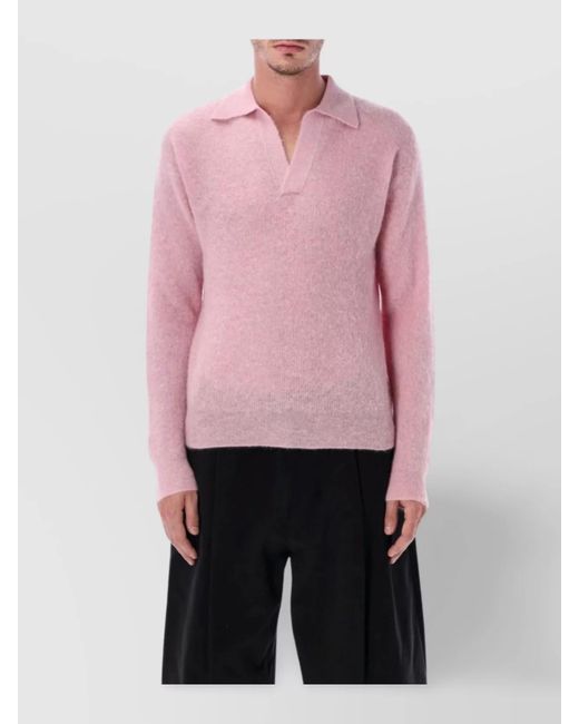 AURALEE Long Sleeve Polo Sweater With Ribbed Cuffs in Pink for Men | Lyst