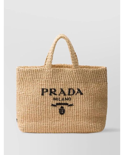 Prada Woven Rectangular Tote Bag in Natural | Lyst