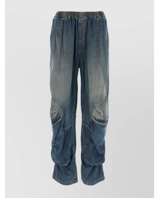 DIESEL Wide Leg Cargo Trousers With Distressed Detailing in Blue for ...