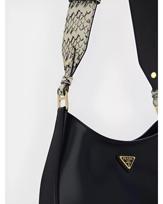 Prada Compact Leather Shoulder Bag With Python Strap in White | Lyst UK