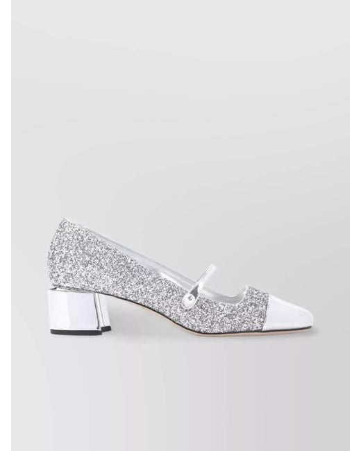 Jimmy Choo Elisa 45 Glitter Block Heel Pumps in White | Lyst
