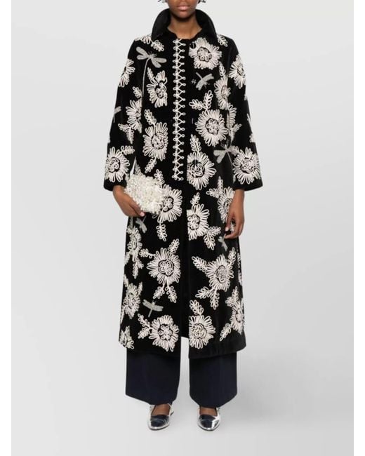 Forte Forte Long Coat With Floral Embroidery And Pockets in Black | Lyst UK