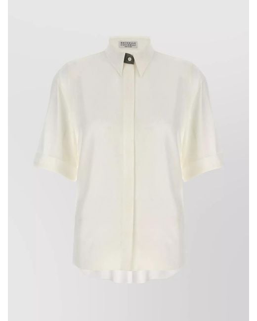 Brunello Cucinelli Pleated Back Yoke Shirt in White | Lyst UK