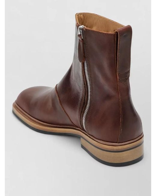 Our Legacy Leather Boots Round Toe Stacked Heel Pull Tab in Brown for ...