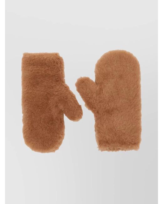 Max Mara Teddy Fabric Mittens Attached String in White | Lyst