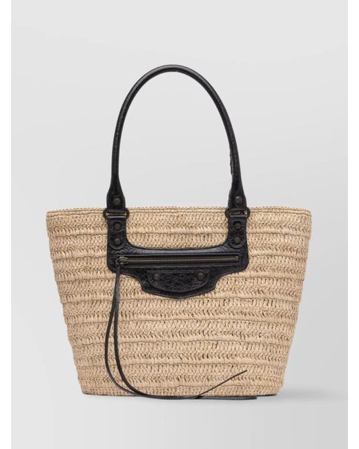 Balenciaga Woven Texture Dual Handles Shoulder Bags in Natural | Lyst