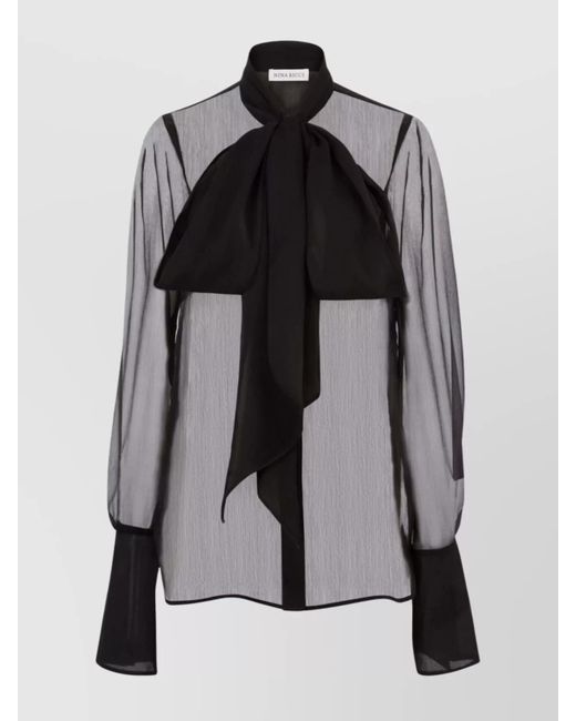 Nina Ricci Sheer Sleeved Top Pussy-Bow Detail in Black | Lyst