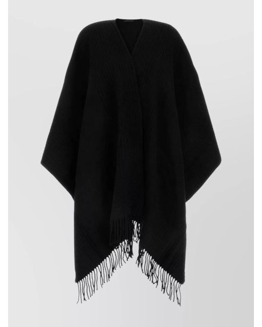 Valentino Garavani Cashmere Cape With Fringe Detailing And Ribbed ...