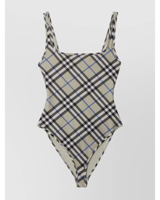 Burberry Check Pattern One-Piece Swimsuit in Green | Lyst