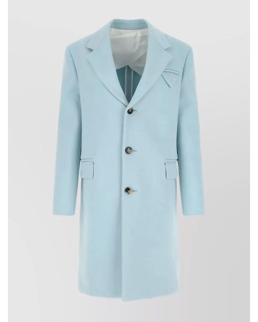 Bottega Veneta Back-Slit Double-Breasted Tricotine Coat in Blue | Lyst