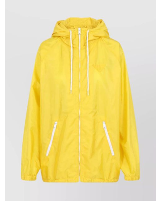 Prada Nylon Hooded Jacket With Zipped Pockets in Yellow | Lyst