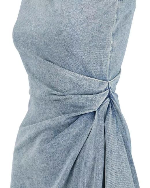 McQueen Knee Length Dress One Shoulder Draped in Blue | Lyst UK
