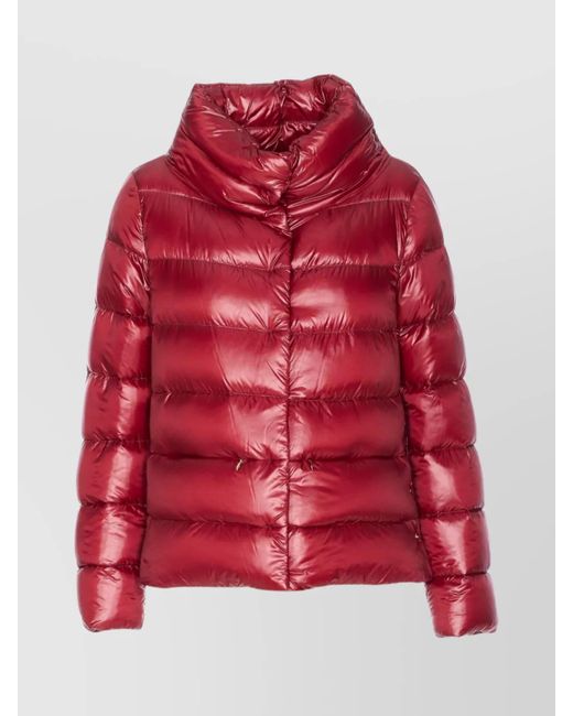Herno Quilted High Neck Jacket With Lateral Split in Red | Lyst UK