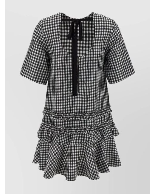 Ganni Mini Dress With Crinkled Check Pattern in Grey | Lyst UK