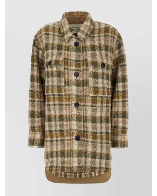 Isabel Marant Plaid Wool Blend Jacket With Longline Design in Metallic ...
