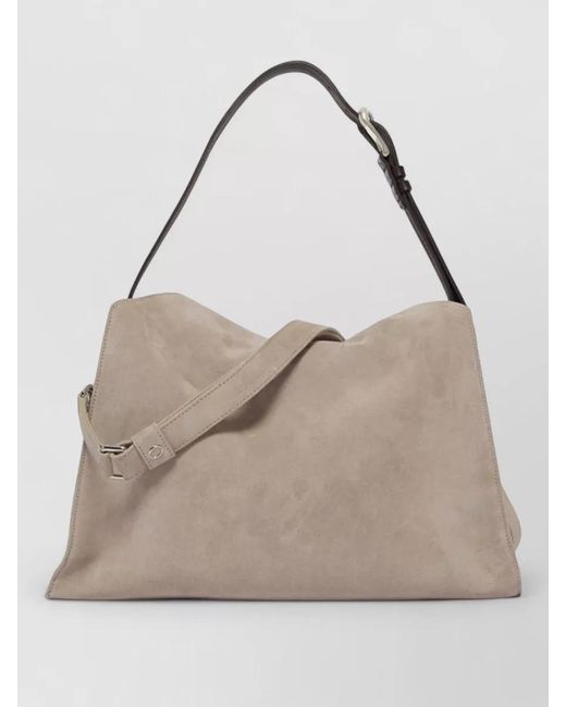 Orciani Soft Suede Shoulder Bag Structured Design in Natural | Lyst
