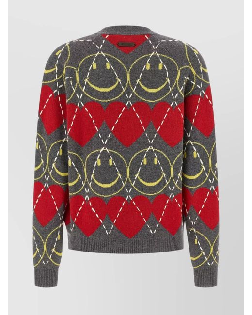 Moschino Cashmere Wool Blend Smiley V-Neck Cardigan in Red | Lyst UK