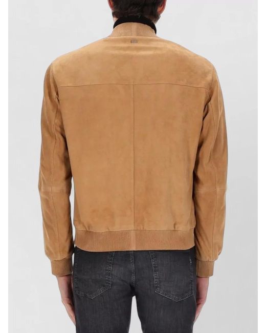 BOSS Suede Jacket With Ribbed Cuffs And Pockets in Blue for Men | Lyst UK