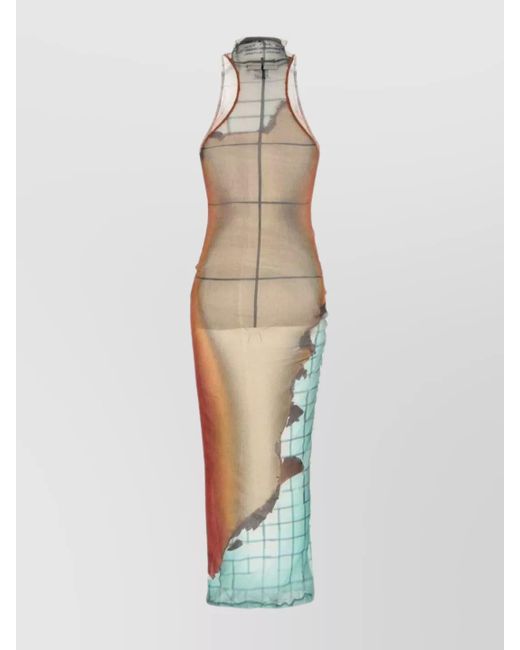 Jean Paul Gaultier Abstract Print Tulle Fire Dress in White | Lyst UK