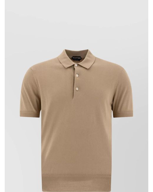 Tom Ford Collared Polo With Ribbed Cuffs And Hem in Natural for Men | Lyst