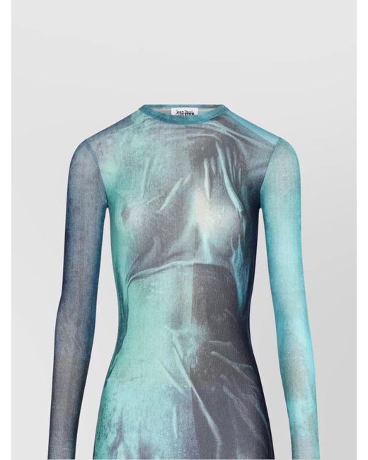 Jean Paul Gaultier Abstract Print Sheer Overlay Long Dress in Blue ...