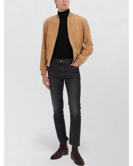 BOSS Suede Jacket With Ribbed Cuffs And Pockets in Blue for Men | Lyst UK