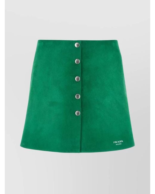 Prada Suede Mini Skirt With Button Detailing in Green | Lyst