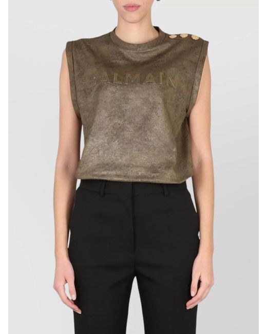 Balmain Metallic Logo T-Shirt Shoulder Buttons | Lyst UK