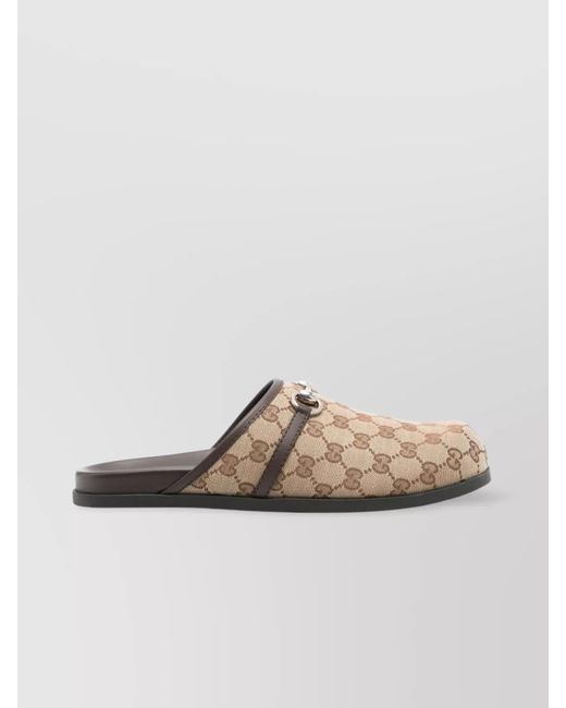 Gucci Gg Canvas Leather Strap Slippers in Gray for Men | Lyst