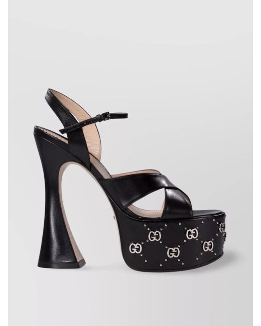 Gucci Studded Interlocking G Platform Sandals in Black | Lyst