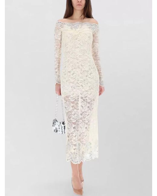 Rabanne Off-The-Shoulder Lace Dress Sheer Overlay in White | Lyst UK