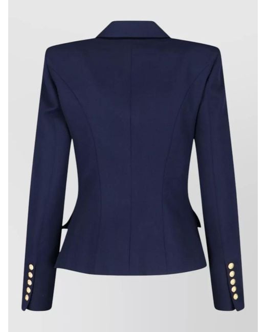 Balmain Double Breasted Blazer Peak Lapels Buttons in Blue | Lyst UK