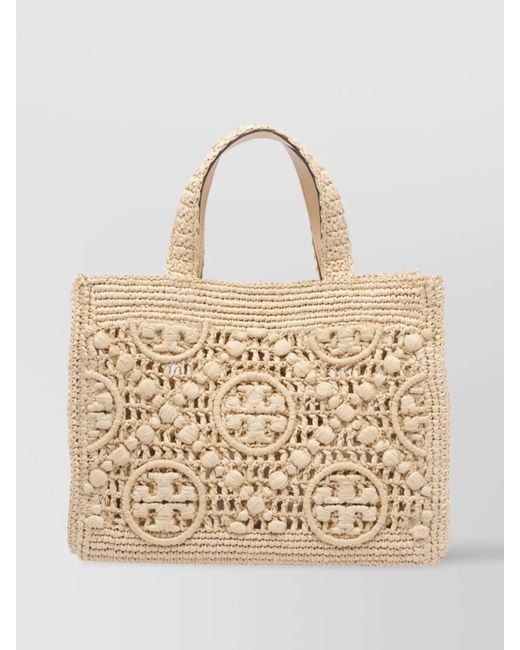 Tory Burch Monogram Tote Bag Crochet Design in Natural | Lyst