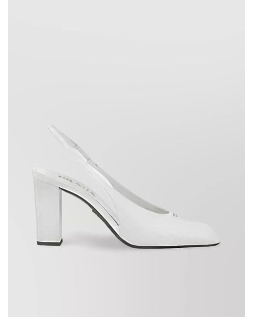 Prada Leather Block Heel Pumps in White | Lyst