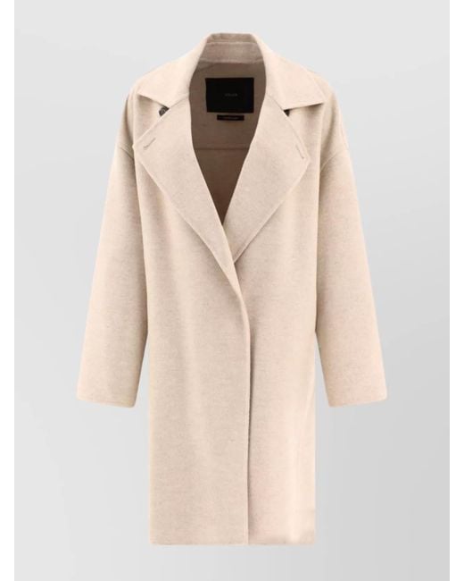 Max Mara "Longline Angel" Coat With Notched Lapels in Natural | Lyst
