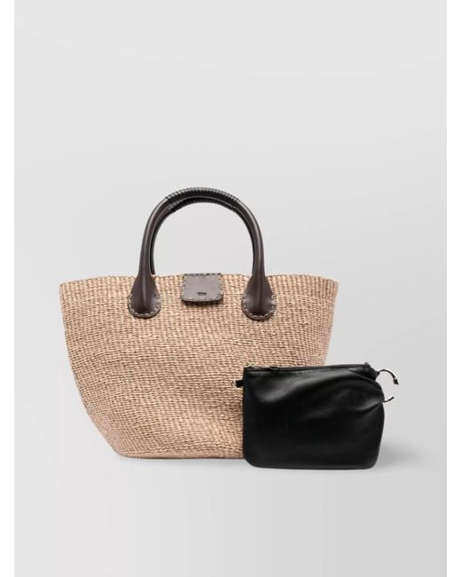 Chloé Raffia Tote Bag Leather Trim in Black | Lyst